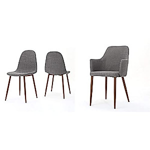 Christopher Knight Home 301730 Raina Mid-Century Modern Fabric Dining Chairs, 2-Pcs Set, Light Grey/Dark Brown & Zeila Mid-Century Modern Fabric Dining Chair, 2-Pcs Set, Light Grey/Dark Brown