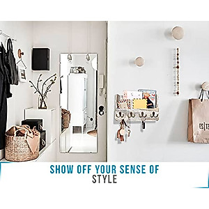 Comfify Wooden Wall Mount Mail Holder Organizer – Rustic Key Holder Organizer for Wall – Magazine Holder with 4 Double Key Hooks – Distressed White Rustic Wall Décor for Entryway