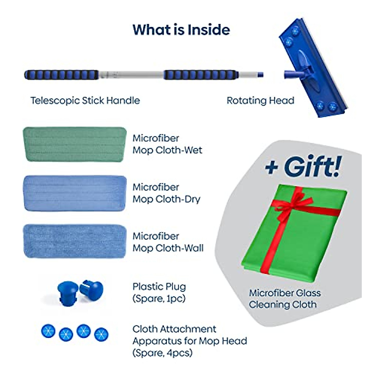 Silva Microfiber Mop Set with Re-usable Microfiber Pads(Wet/Dry/Wall) | 360-Rotating Mop Head | Sturdy, Extra Long, and Adjustable Mop Pole | Ergonomic Soft-Sponge Handle