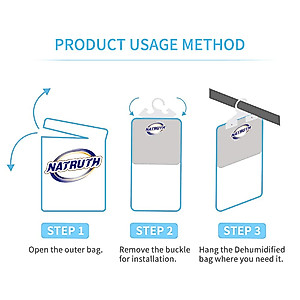 NATRUTH Moisture Absorber Bag, 12 Packs Fragrance Free Desiccant Hanging Bag，Odor Absorber，Eliminates Odors Creates Fresher Cleaner air，Efficient Humidity Absorber for Closet、Bathroom、Humidity Packs