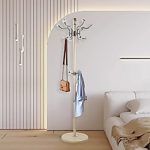 Julenshion Metal Coat Rack Stand,Coat Rack Freestanding Tree with 360° Rotary Hanger 16 pcs Hooks for Jackets Hats Bags Purses Entryway Hall Bedroom(Champagne)