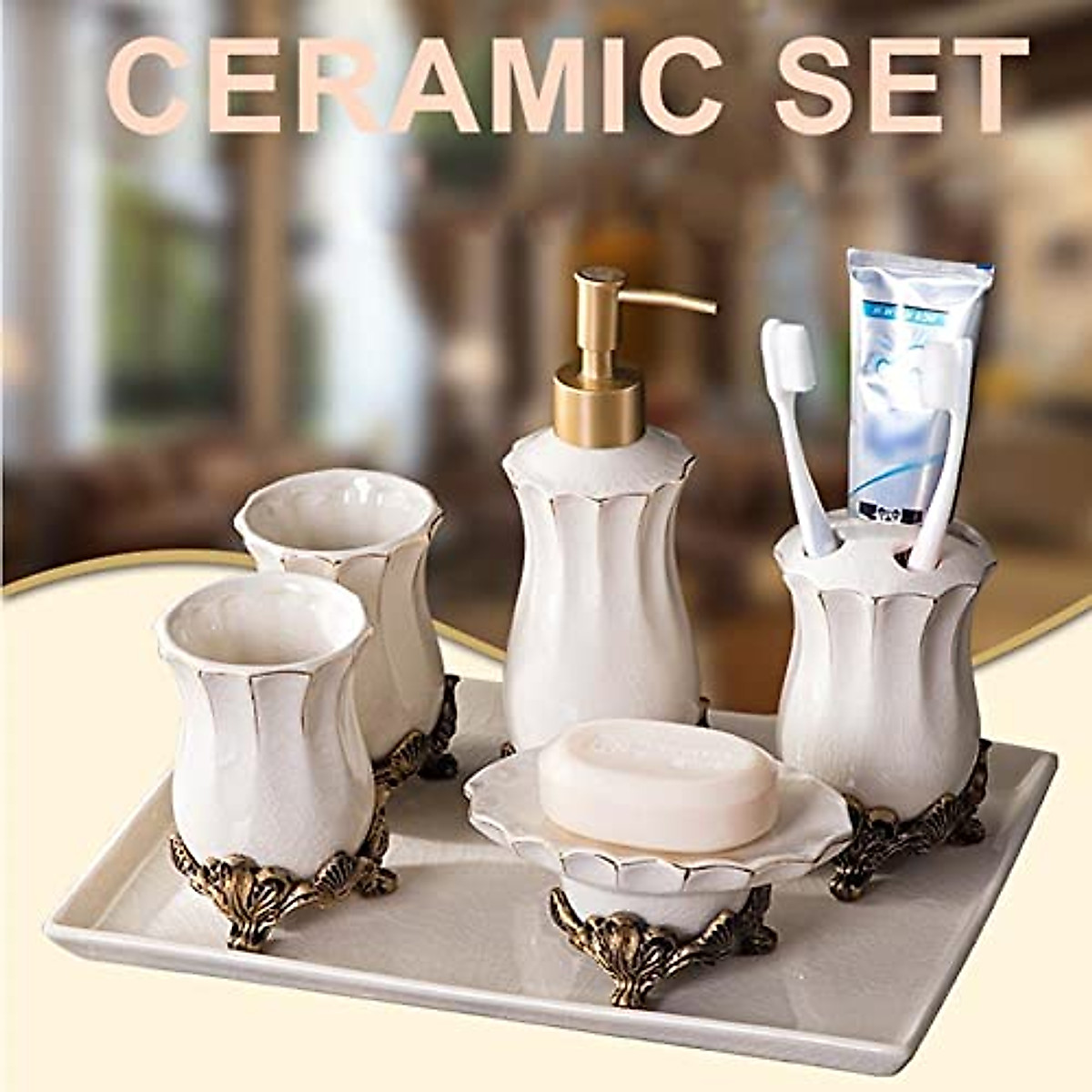 ACGrade Bathroom Set, Ceramic Bathroom Decor Set, Toiletry Set, 5 Pieces Bath Amenity, Bathroom Accessories Set, Bathroom Soap piece set