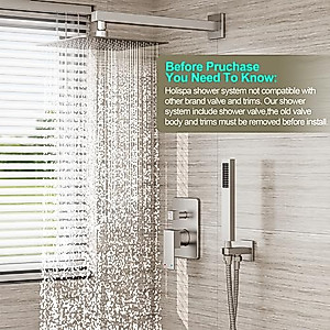 Holispa Brushed Nickel Shower System, Shower Faucet Set with 10-Inch Rain Shower Head and Handheld, Wall Mounted High Pressure Shower Head Combo Set with Shower Valve and Shower Trim, Brushed Nickel