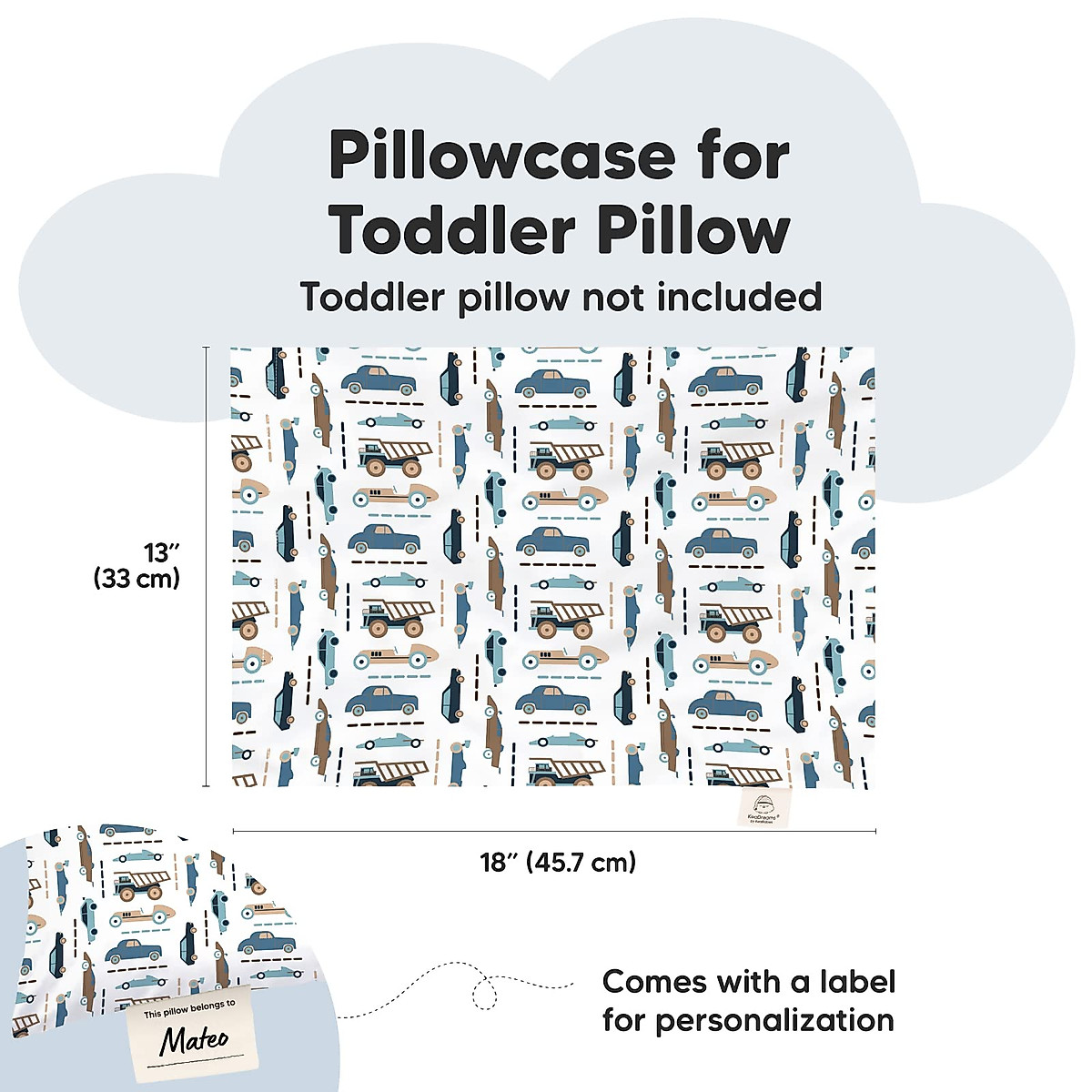KeaBabies Toddler Pillow with Pillowcase Toddler Pillowcase for 13X18 Pillow - 13x18 My Little Dreamy Pillow - Organic Toddler Pillow Case for Boy, Kids