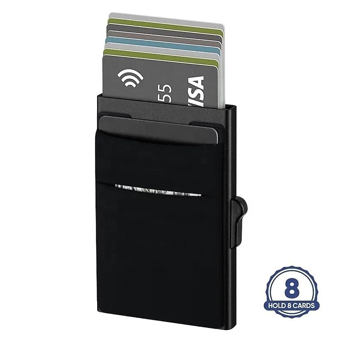 Jonsoil Minimalist Pop-up Mens Card Holder Smart RFID Wallet | Aluminum Metal Bank Card Case with Money Pocket | Slim Business Card Front Pocket Travel Wallet (Black)