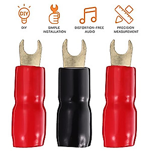 10 Pairs Copper Gold Plated 4 Gauge Strip Spade Terminal Spade Fork Adapters Connectors Plugs Crimp Barrier Spades for Speaker Wire Cable Terminal Plug - 4GA (Red and Black)