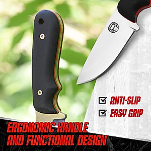 Full Tang Large Survival Knife Kit In Gift Box (Black & Orange) and EDC D2 Blade Neck Knife Bundle