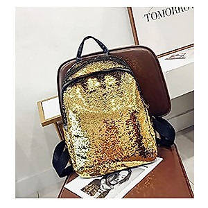 GANYGLE Sequin bag leisure travel backpack campus student schoolbag Holographic bag (Yellow)