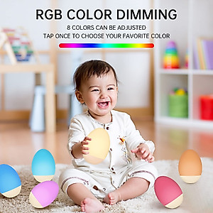 Ohey Night Lights for Kids Room, 7 Color Changing Tumbler Egg Baby Night Light with Top-Touch Control, Rechargeable & Dimmable ABS+Silicone Nursery Night Lights, Up to 100H
