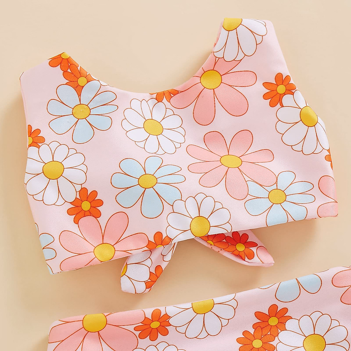 Toddler Baby Girls Two Piece Swimsuit - Sleeveless Floral Heart Print Two Sided Swimwear Backless Bikini Tankini