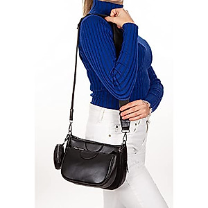 Women's Genuine Leather Hand Wallet and Shoulder Bag | Crossbody Bag for Women | 3 Pieces Tote Bag | Satchel Purse Set (Black)