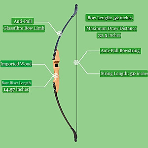 Traditional Wooden Recurve Bow and Arrow Set for Adults Beginner, 30LB 40LB Right Handed Wooden Archery Long Bows for Outdoor Shooting Training Practice (40LBS)