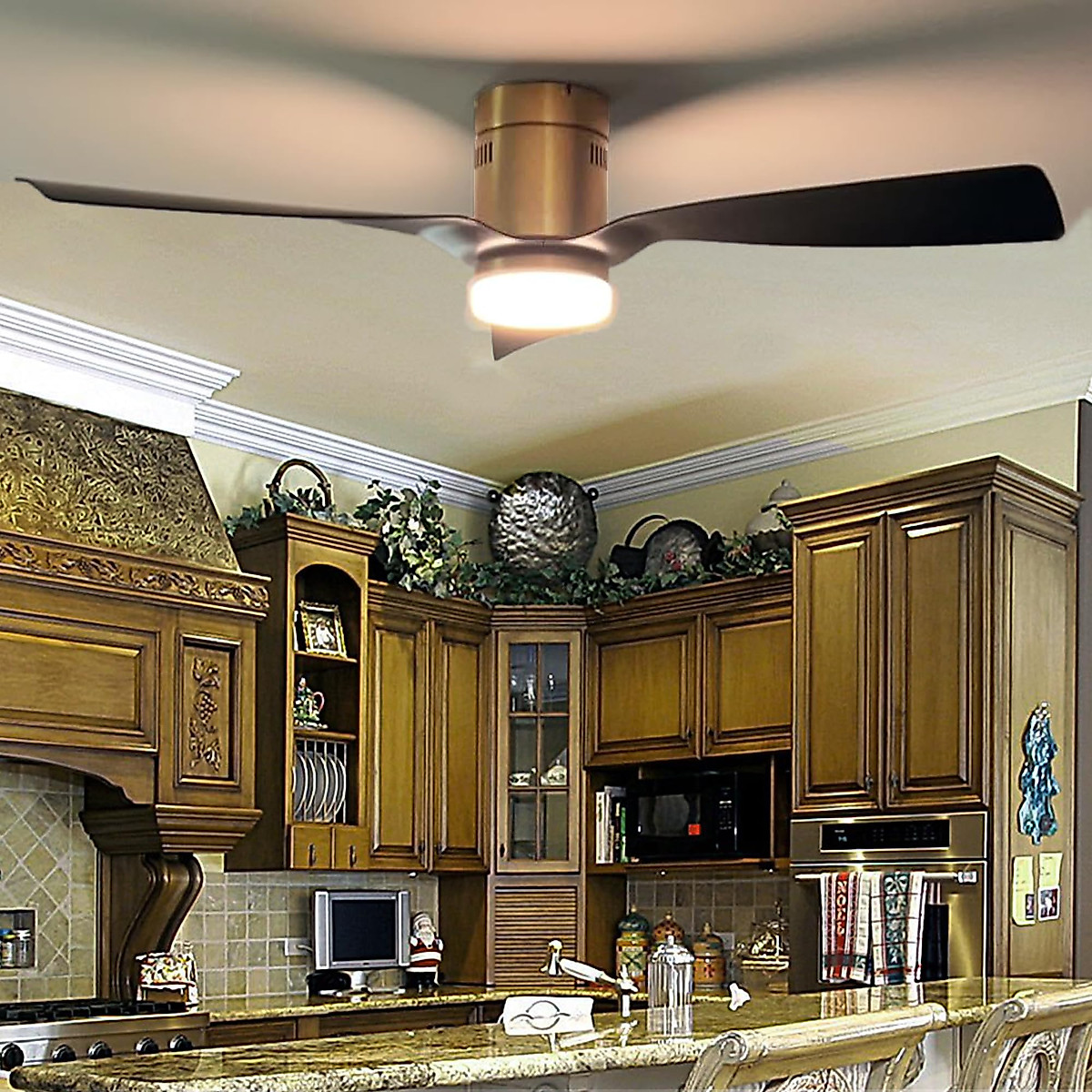 SMAAIR 52 Inch Smart Ceiling Fan with Lights and 10-speed DC Motor, Works with Remote Control/Alexa/Google Home/Siri, Dimmable LED Light (Gold/Black)