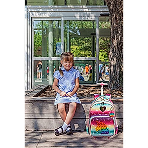 Meetbelify Unicorn Rolling Backpack for Girls Wheels Backpacks for Elementary Student Wheeled Trolley Trip Kids Luggage for Teen Girls with Lunch Box Pencil Case