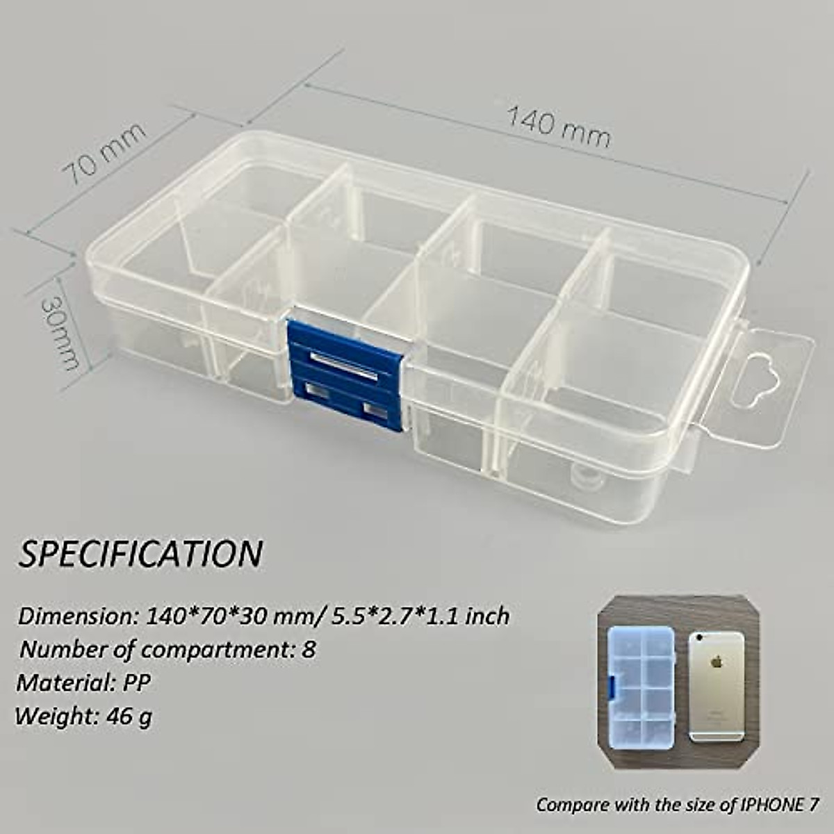 UHZBTEC 4 Pack 8 Grids Plastic Bead Organizer Box/ Clear Crafts Thread Storage Containers with Removable Dividers (Free Letter Stickers)