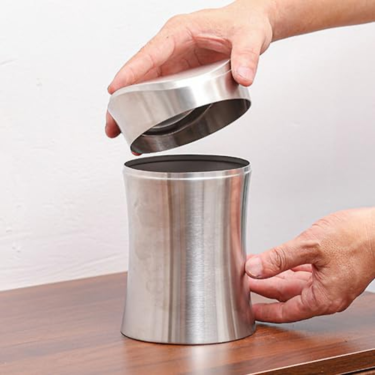 Outanaya Mini Covered Desktop Trash Can Tiny Tabletop Wastebasket Stainless Steel Small Garbage Bin for Bathroom Office Kitchen Desk Car Easy to Clean