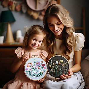 ETSPIL 3 Pack Beginner Embroidery Kits for Adults, DIY Starter Set with Stamped Flower Designs, Embroidery Hoop, Colorful Threads, Tools, Step-by-Step Instructions & Video Tutorial