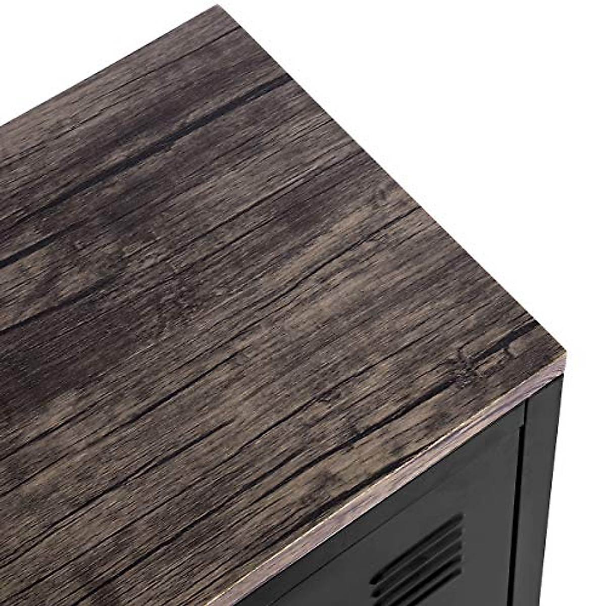 FurnitureR Metal Locker Storage Nightstand for Boy Teens Bedroom with Wood Top/Door 2 Tier Shelves Removable