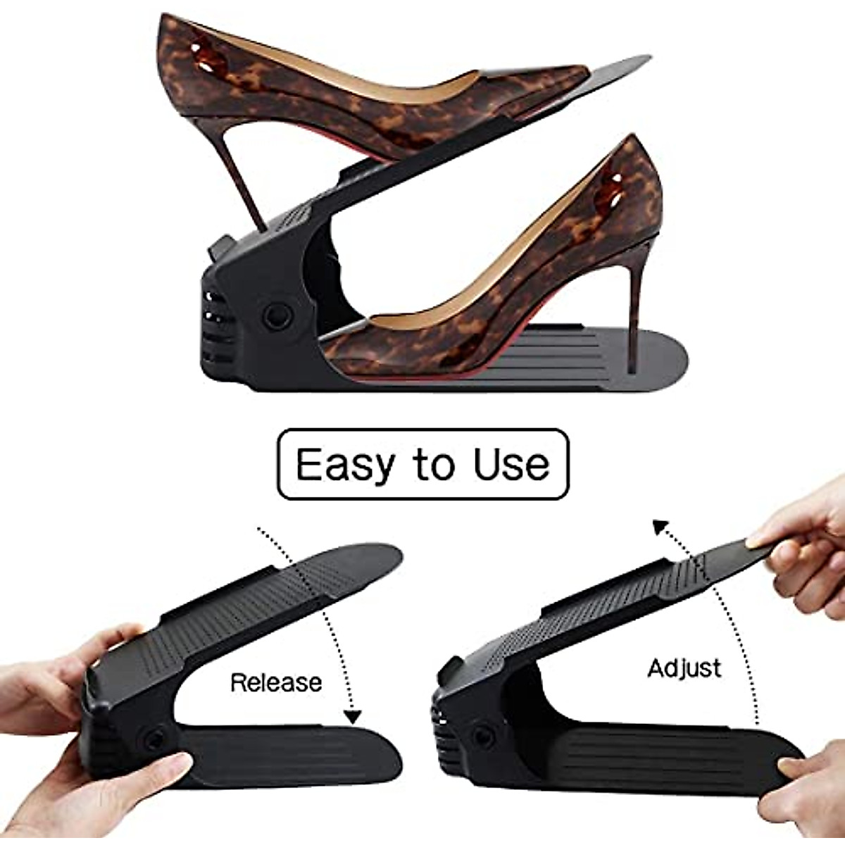 NK-STORE's Shoe Slots Organizer Space Saver Double Deck Shoe Rack Adjustable Shoe Slots for Closet Organization (Black, Pack of 2)