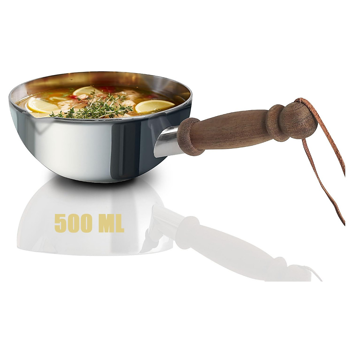 Artestia Butter Warmer Saucepan 500ml/0.528 Quart Tri-ply Stainless Steel Milk Warmer Pot with Dual Pour Spout, Small Saucepan for Stove Top, Chocolate Melting with Long Heat- Resistant Handle