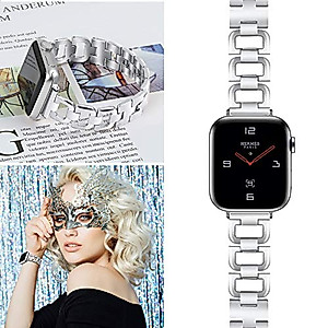 OULUCCI Stainless Steel Band Compatible with Apple Watch Band 38mm 40mm 41mm Women Iwatch Series 7, Series 8, Series 6, SE, Series 5, Series 4, Series 3,D-Shape Sport Strap (Silver)