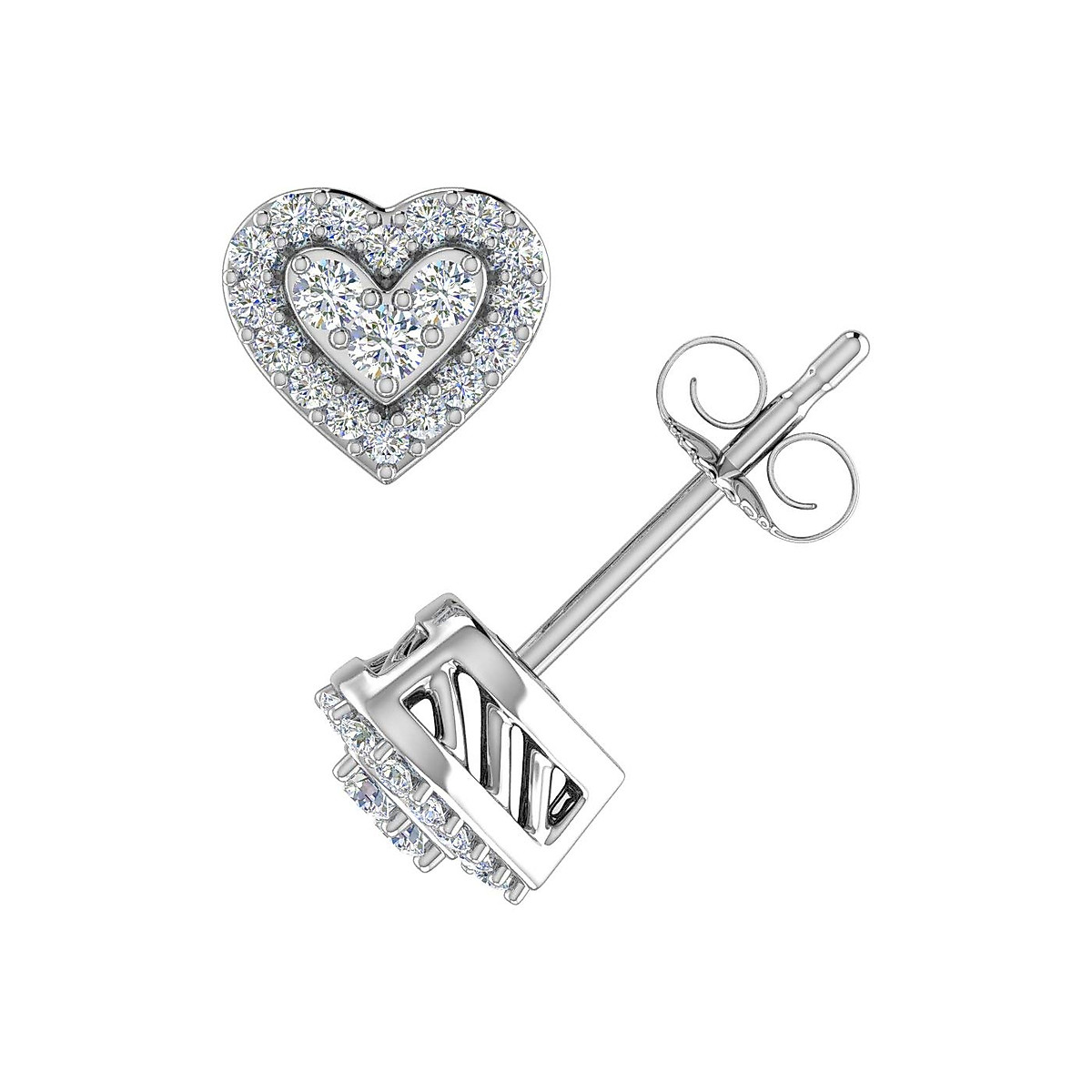 FINEROCK 1/5 Carat Diamond Heart Shaped Stud Earrings in 10K White Gold