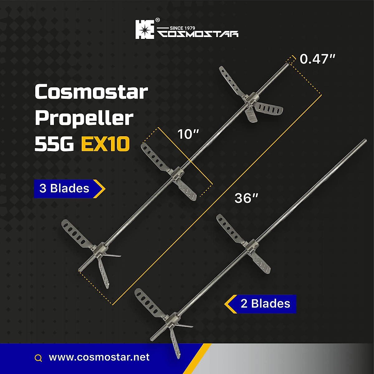 Cosmostar Stainless Steel Mixing Expandable Blade 55 Gallon Paint Mixer Stirring Propeller Tools for Paint Epoxy, Resin, Silicone Stirrer Paddle with ⌀0.47” Shaft Rod, Expandable ⌀ 10 in. (3 Blades)