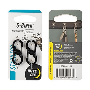 Nite Ize S-Biner MicroLock Stainless Steel - S-Biner with Locking Dual Sided Gates - Keep Keys Secure with Carabiner Key Holder - Black (2 Pack)