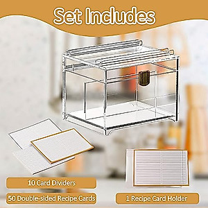EDUROMI Recipe Box, Acrylic Recipe Card Holder Box with Cards and Dividers, Phone and Card Slot, Card Holder, 10 Dividers, 4x6 Inch Recipe Cards, Gift for Grandma Mom Women Wedding Bridal Shower