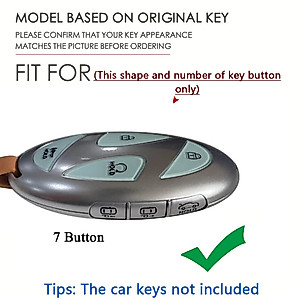 SANRILY Golden-Edge 7 Button Key Fob Cover for Hyundai ioniq 6 2023 Smart Key Keyless Full Coverd Key Case Shell with Bling Leather Keychain Beige