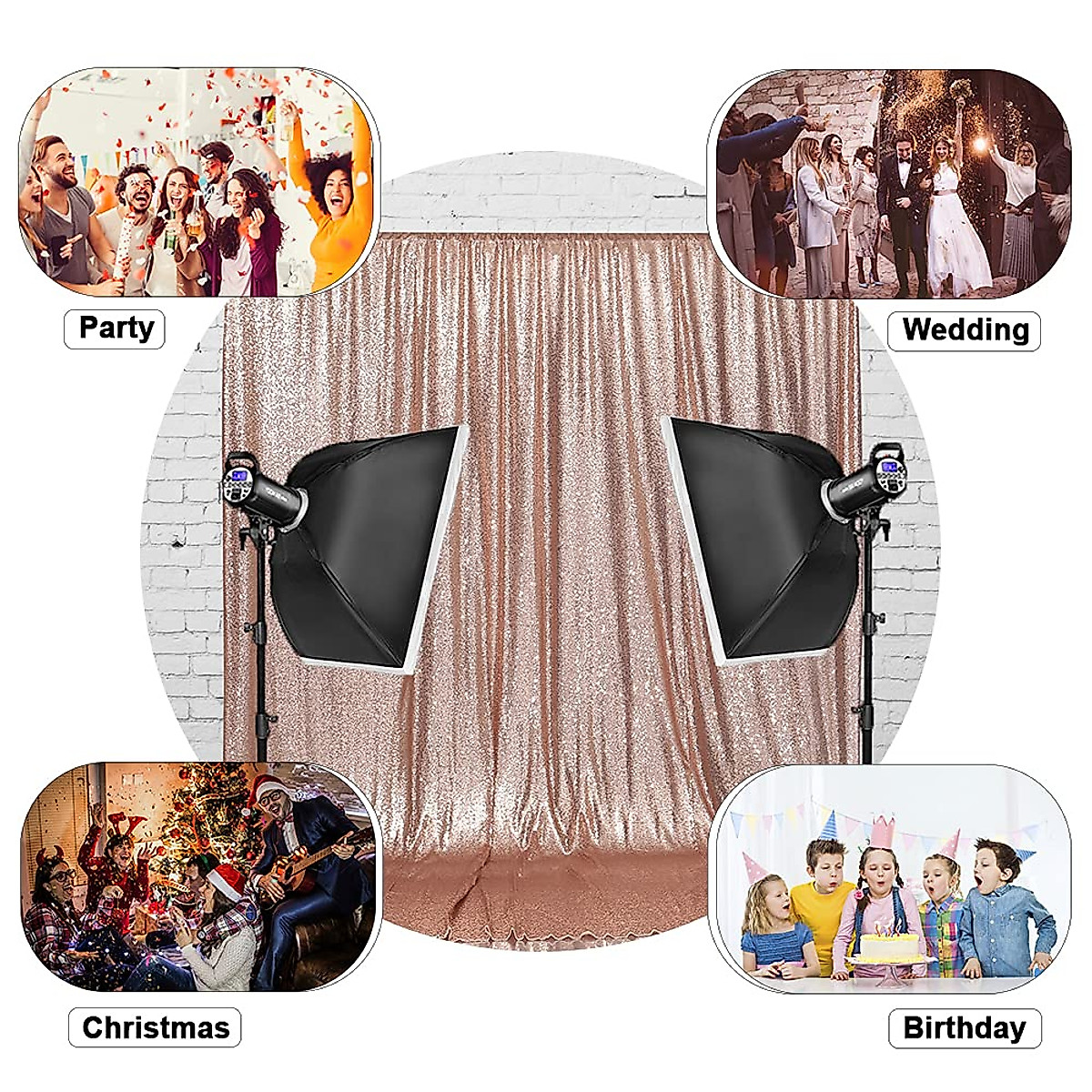 Sequin Backdrop Curtain Eternal Beauty Glitter Sequin Background for Wedding Party Decor (W6 x H6FT,Rose Gold)