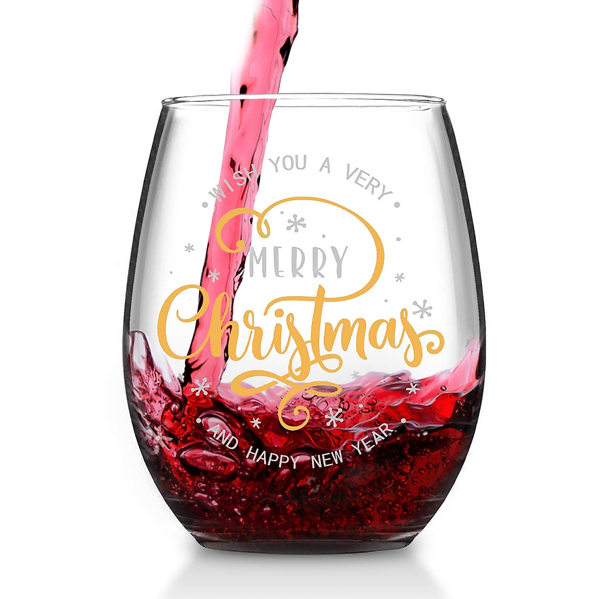 Merry Christmas Stemless Wine Glasses 15 Oz Funny Wine Glasses for Women Friends Men, Unique Glass Set Idea for Christmas, Set of 2