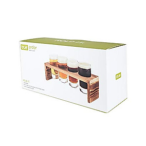 True Beer Flight Set, Tasting Glasses, Wooden Flight Board, Beer Tasting Set, 5oz, Set of 4