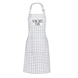 Rae Dunn Kitchen Apron for Adults, Adjustable Aprons for Cooking with Long Strap and Ties, Baking, BBQ, Machine Washable, Cotton Window Pane Apron Embroidered HOME SWEET HOME