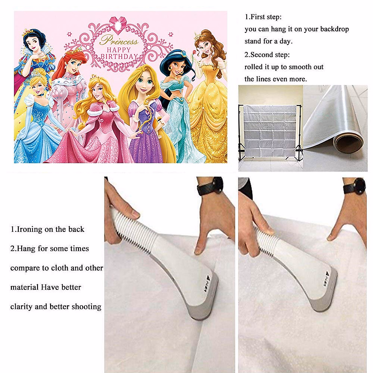 GCH Princess Backdrop Pink Baby Shower Backdrop for Girl 1st Birthday Photography Background Princess Birthday Party Supplies Table Decoration Banner Customized Backdrops (5X3FT(150X90CM))