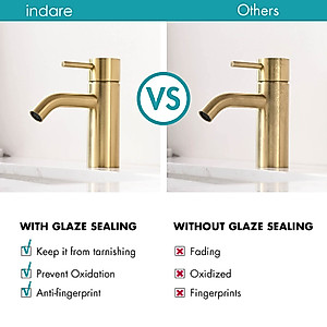 Indare Brushed Gold Bathroom Faucet, Single Hole Bathroom Sink Faucet Modern Single Handle Vanity Faucet with Pop-up Drain and Supply Lines,100102-BG