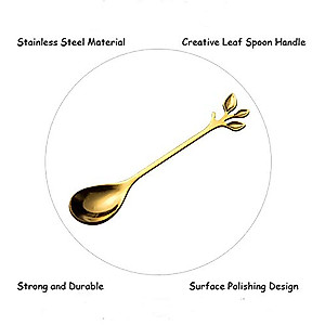 Demitasse Espresso Spoon Set of 6 Leaf Specialty Spoons Stainless Steel Teaspoons Mirror Polishing Coffee Spoons for Dessert Sugar Tea Appetizer (Gold)
