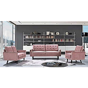 Container Furniture Direct Celestina Mid Century Modern Velvet Upholstered Living Room Sofa, 74.8", Rose