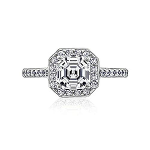 Amazon Essentials Platinum Plated Sterling Silver Halo Ring set with Asscher Cut Infinite Elements Cubic Zirconia (1.5 cttw), Size 5, (previously Amazon Collection)