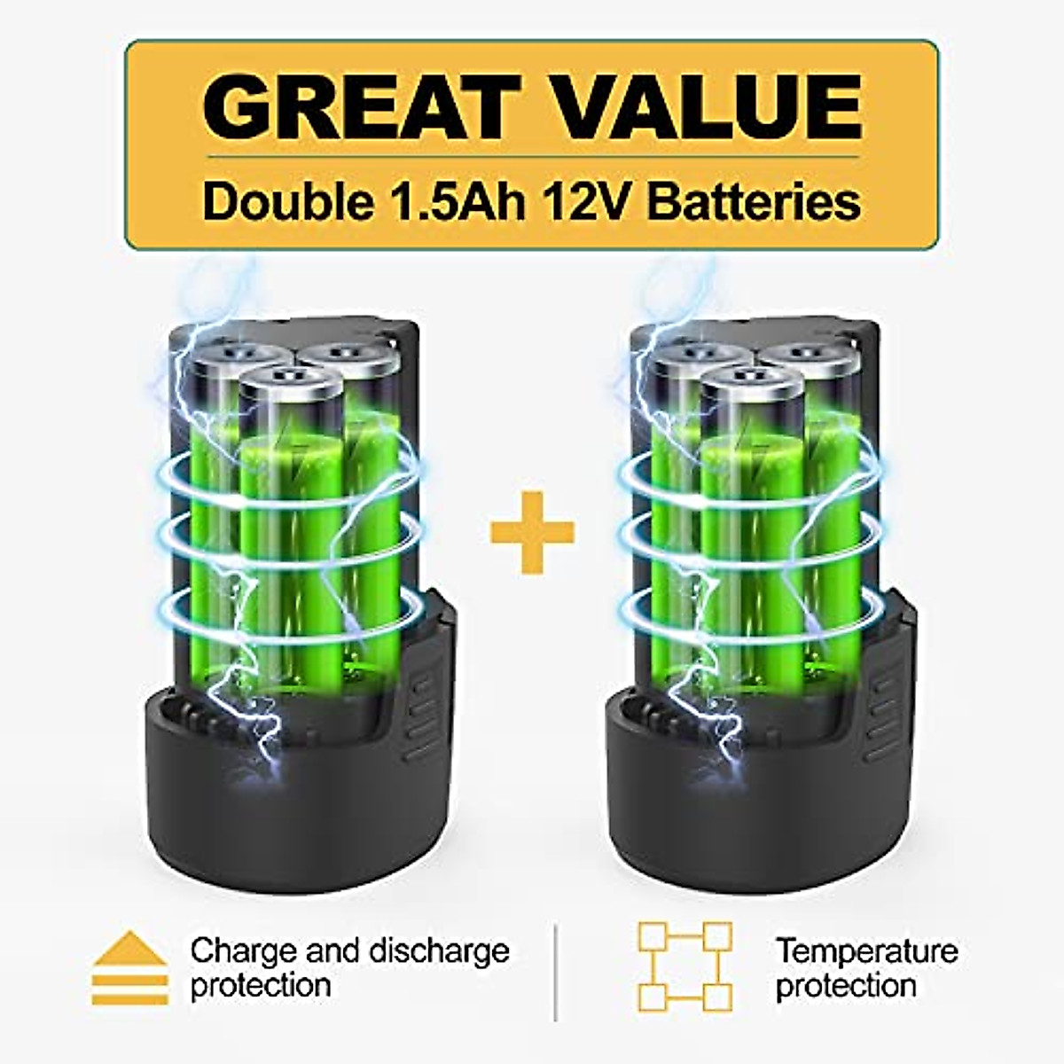 Adedad 12V Cordless Drill Set Electric Power Drill with 2 Batteries and Charger, 3/8 Inch Keyless Chuck, 300 In-lbs Torque, 21+1 Position, 2 Variable Speed, LED Light and 43pcs Accessories