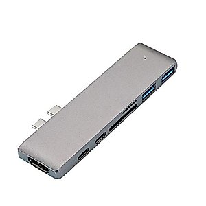 XUNMAIFHB Portable Docking Station,Double Head Type-c HUB to hdmi 4k hub + Card Reader + Type-c Docking Station Lightning 3 Interface Fast Transmission, Silver