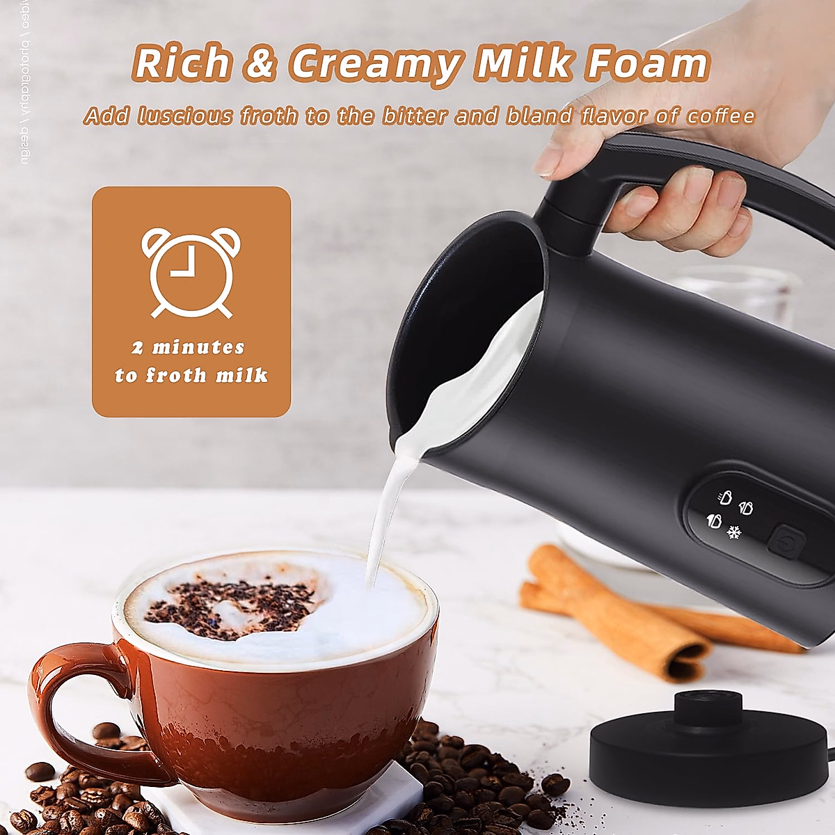Electric Milk Frother, 4 in 1 Milk Steamer with Two Frothing Whisks, Saicefe 11.8oz/350ml Automatic Warm and Cold Foam Maker for Coffee, Latte, Cappuccino, Macchiato, Hot Chocolate (Black)