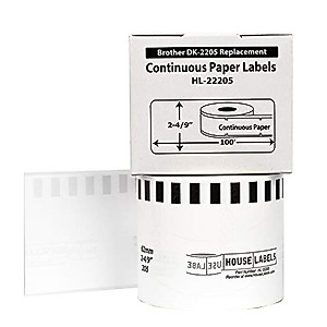 HOUSELABELS Compatible with DK-2205 Replacement Roll for Brother QL Label Printers; Continuous Length Labels; 2-4/9" x 100 feet (62mm*30.48m) - 50 Rolls
