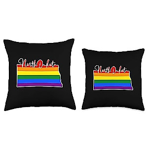 North Dakota Map USA State Rainbow Pride Flag North Dakota Map USA State Rainbow Flag Pride Month Throw Pillow, 16x16, Multicolor