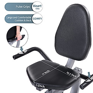 Magnetic Recumbent Exercise Bike Indoor Stationary Bike with Adjustable Cushion Seat and Resistance,Pluse Monitor,Transport Wheels and Tablet Holder for Home Use