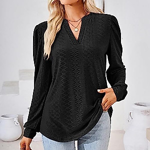 ysgfhgjw Puff Long Sleeve Tops for Women Solid Color V-Neck T Shirts Empire Waist Loose Fit Fashion Graphic Tunic 2023