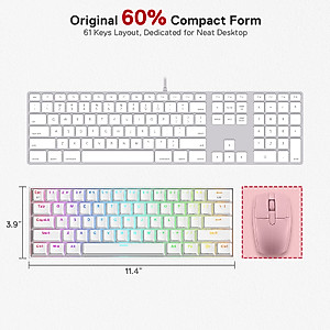 Redragon K530 Pro Draconic 60% Wireless RGB Mechanical Keyboard, BT/2.4Ghz/Wired 3-Mode 61 Keys Compact Gaming Keyboard w/Hot-Swap Socket, Free-Mod Plate Mounted PCB & Tactile Brown Switch