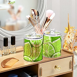 SUABO Plastic Jars with Lids,Green Lemon Storage Containers Wide Mouth Airtight Canister Jar for Kitchen Bathroom Farmhouse Makeup Countertop Household,Set 2