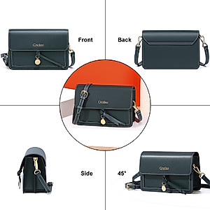 Cnoles Small Crossbody Shoulder Bag for Women Genuine Leather Cell Phone Bags Card Holder Wallet Purse and Handbags Green