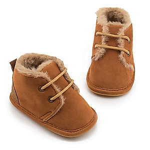 Zoolar Baby Unisex Warm Snow Boots Newborn Leather Fur Lace Up Ankle Anti-Slip Rubber Texture Sole Toddler Prewalker Winter Crib Shoes